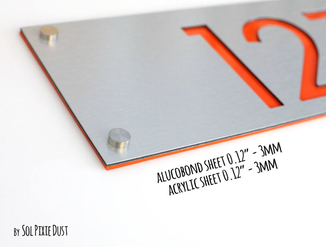 Modern House Numbers, Alucobond With Orange Acrylic - Vertical ...