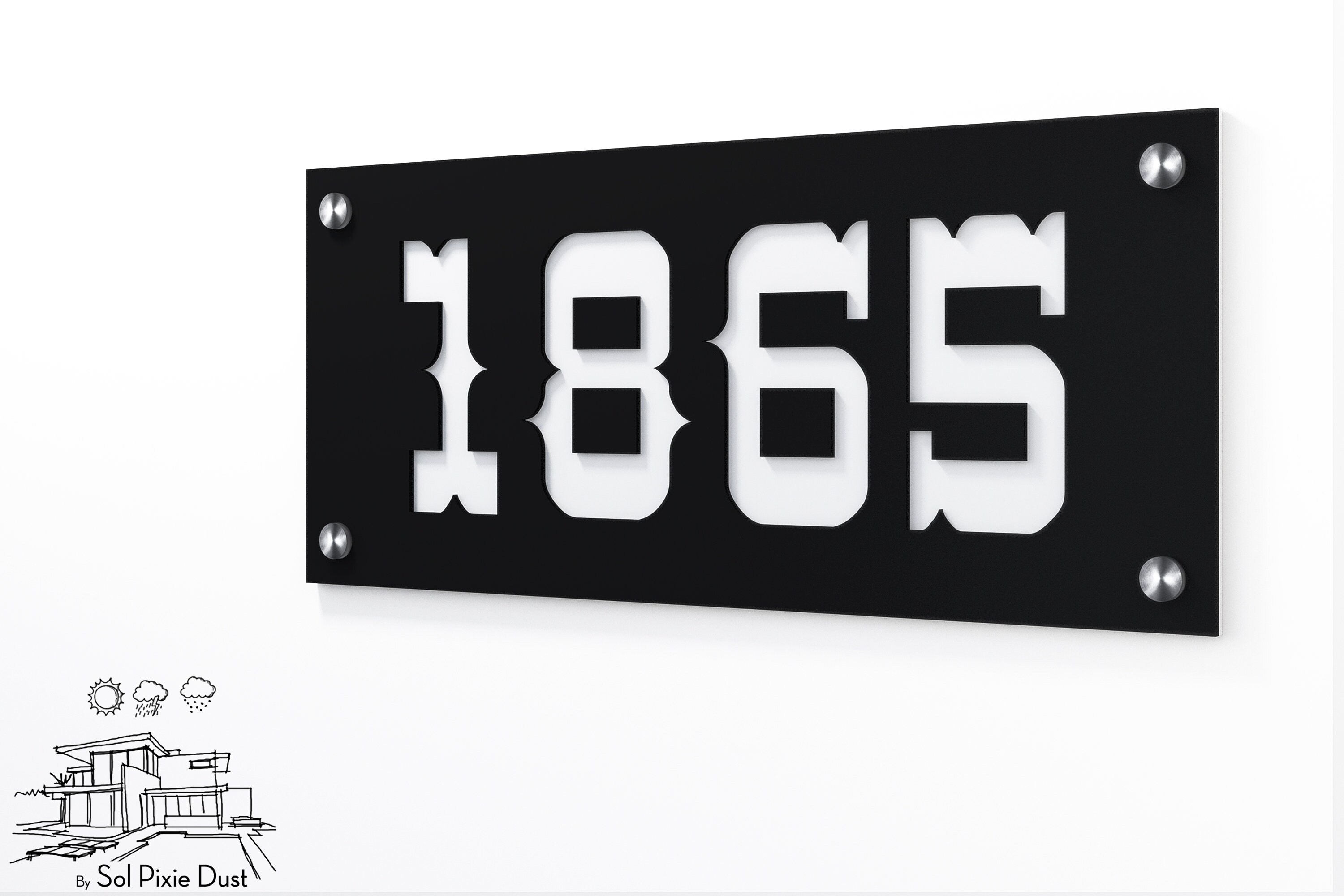 Western Modern House Numbers Rectangle Black with White | Etsy