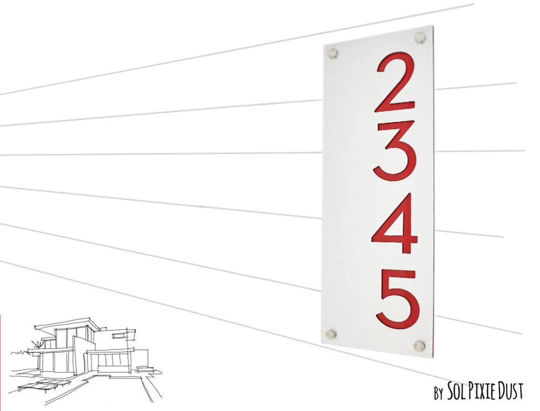 Modern House Numbers, Alucobond With Red Acrylic - Vertical 2 ...