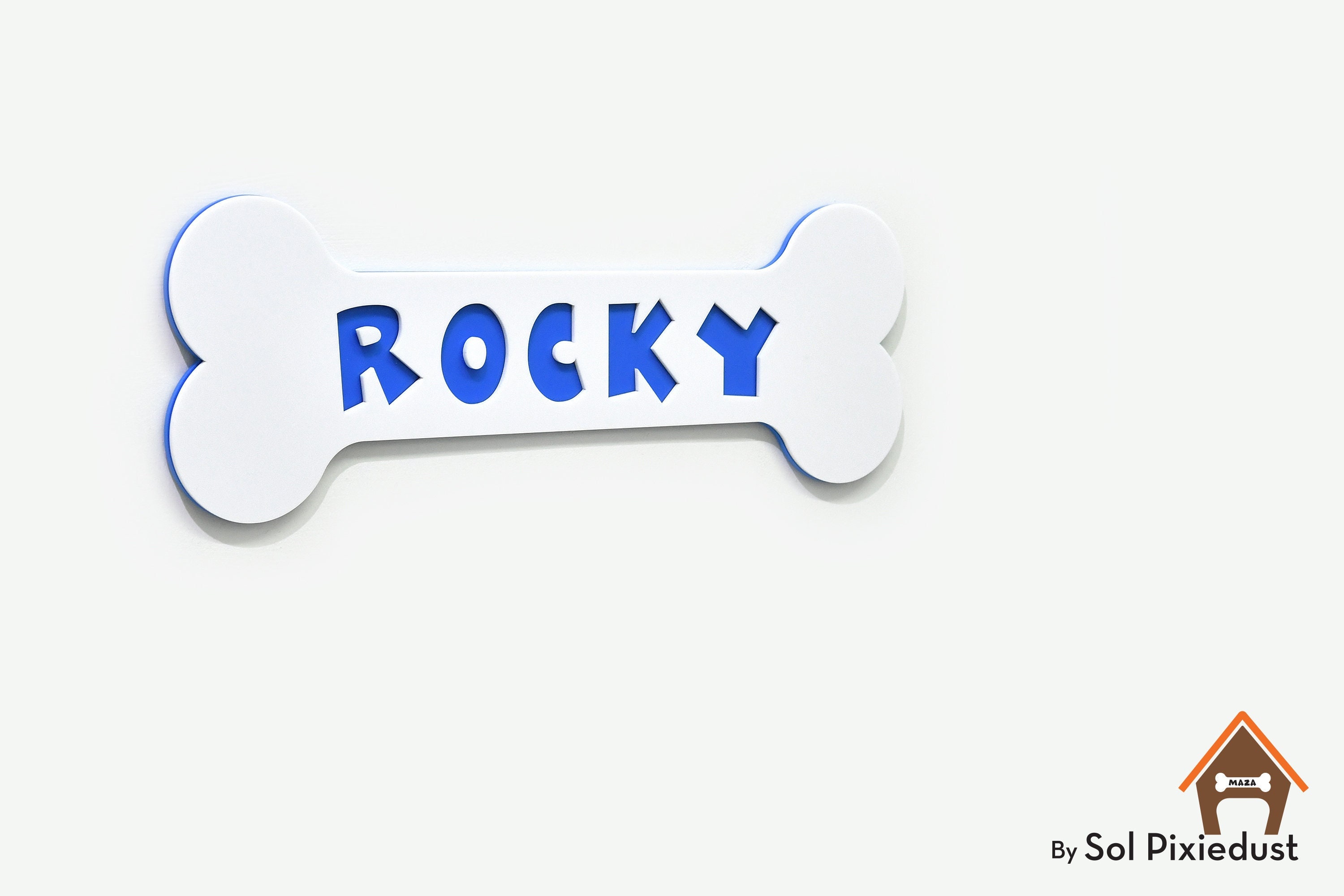 Dog Bone Name Sign, White and Blue Acrylic Sign, Personalized Dog Name ...