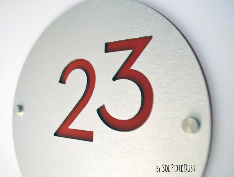 Modern House Numbers Round Alucobond With Red Acrylic | Etsy