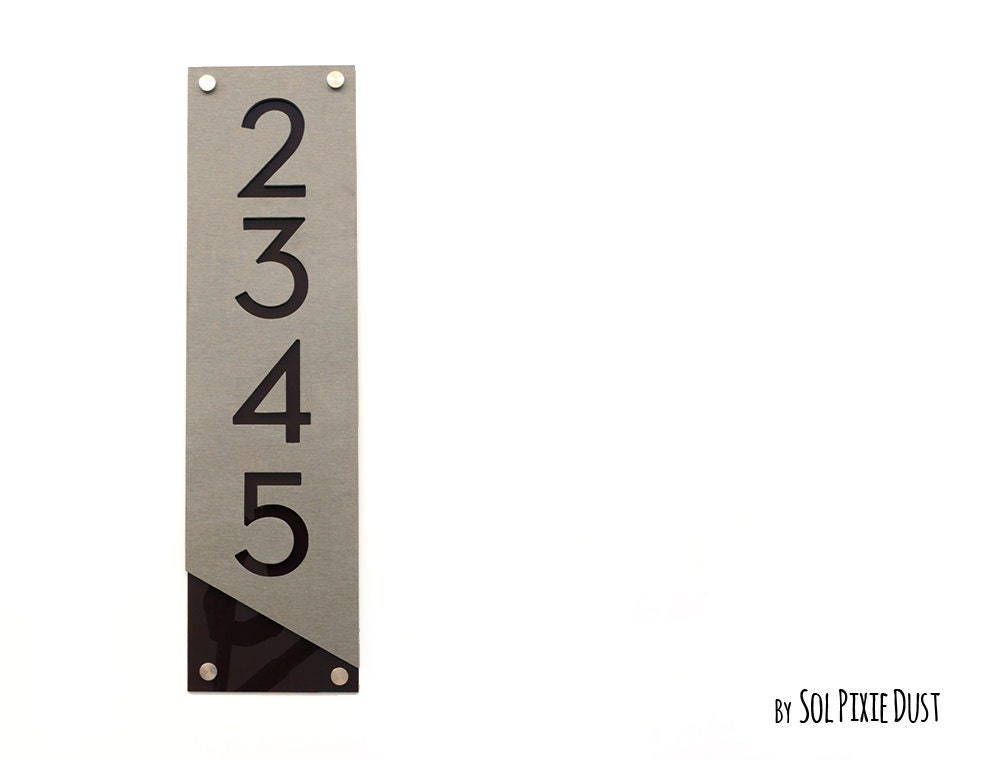 Modern House Numbers Concrete with Brown Acrylic Vertical | Etsy