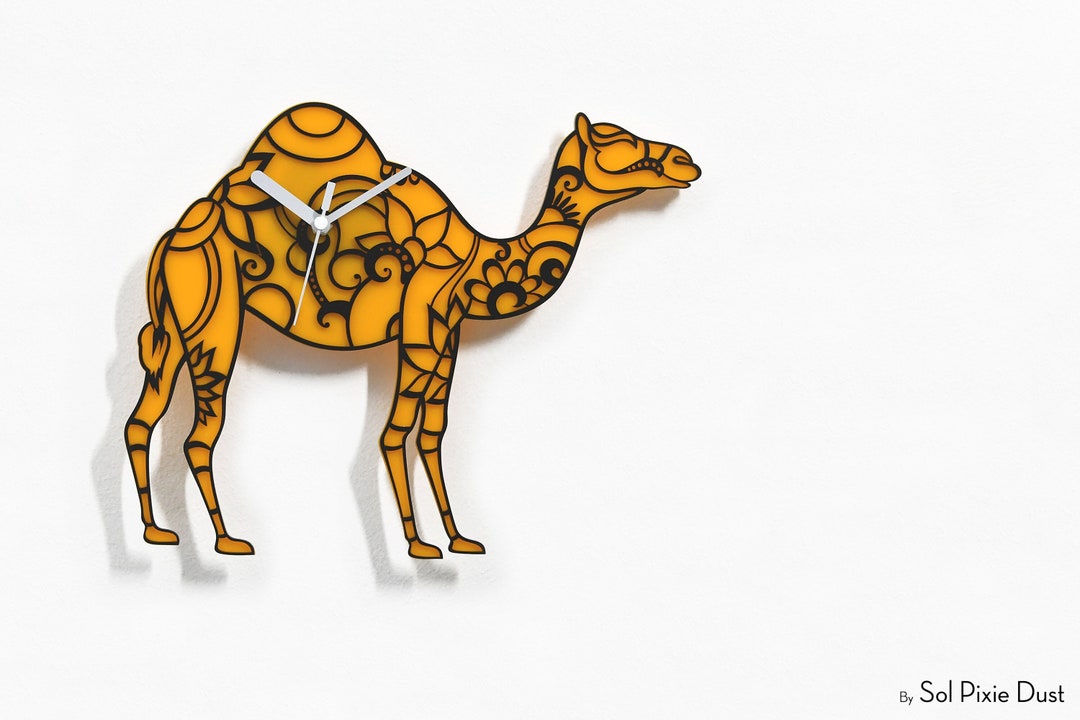 Camel Silhouette Wall Clock - Yellow & Black Silhouette - Ornamental ...