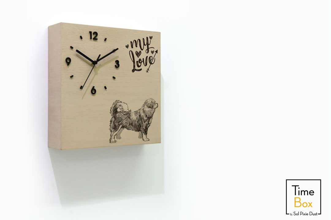 Wooden Time Box Clock - Cappuccino Chalk Tibetan Mastiff Dog - Pendulum ...