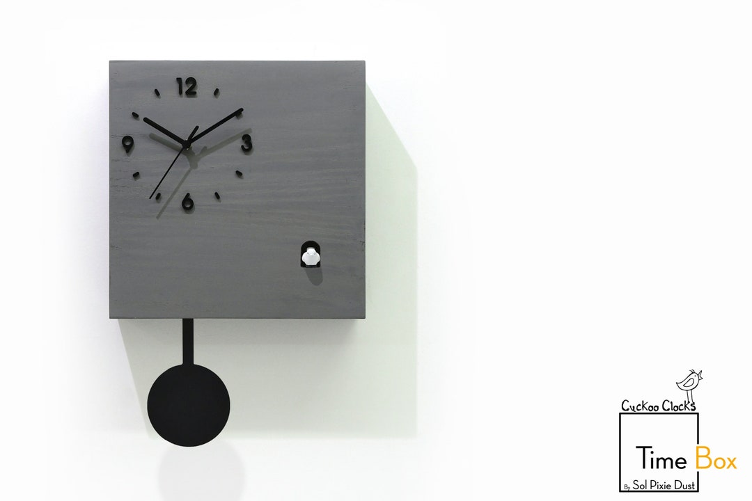 Modern Cuckoo Bird Time Box Clock - Gray Chalk - Secret Compartment ...