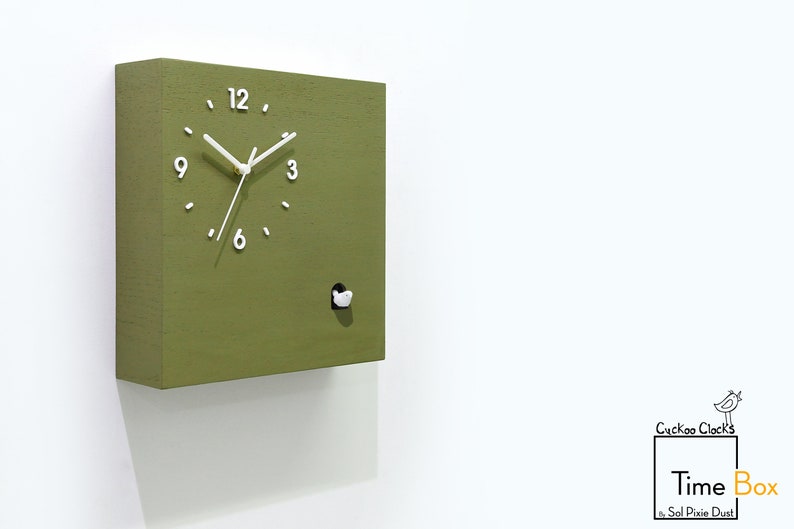 Modern Cuckoo Bird Time Box Clock - Olive Chalk - Secret Compartment ...