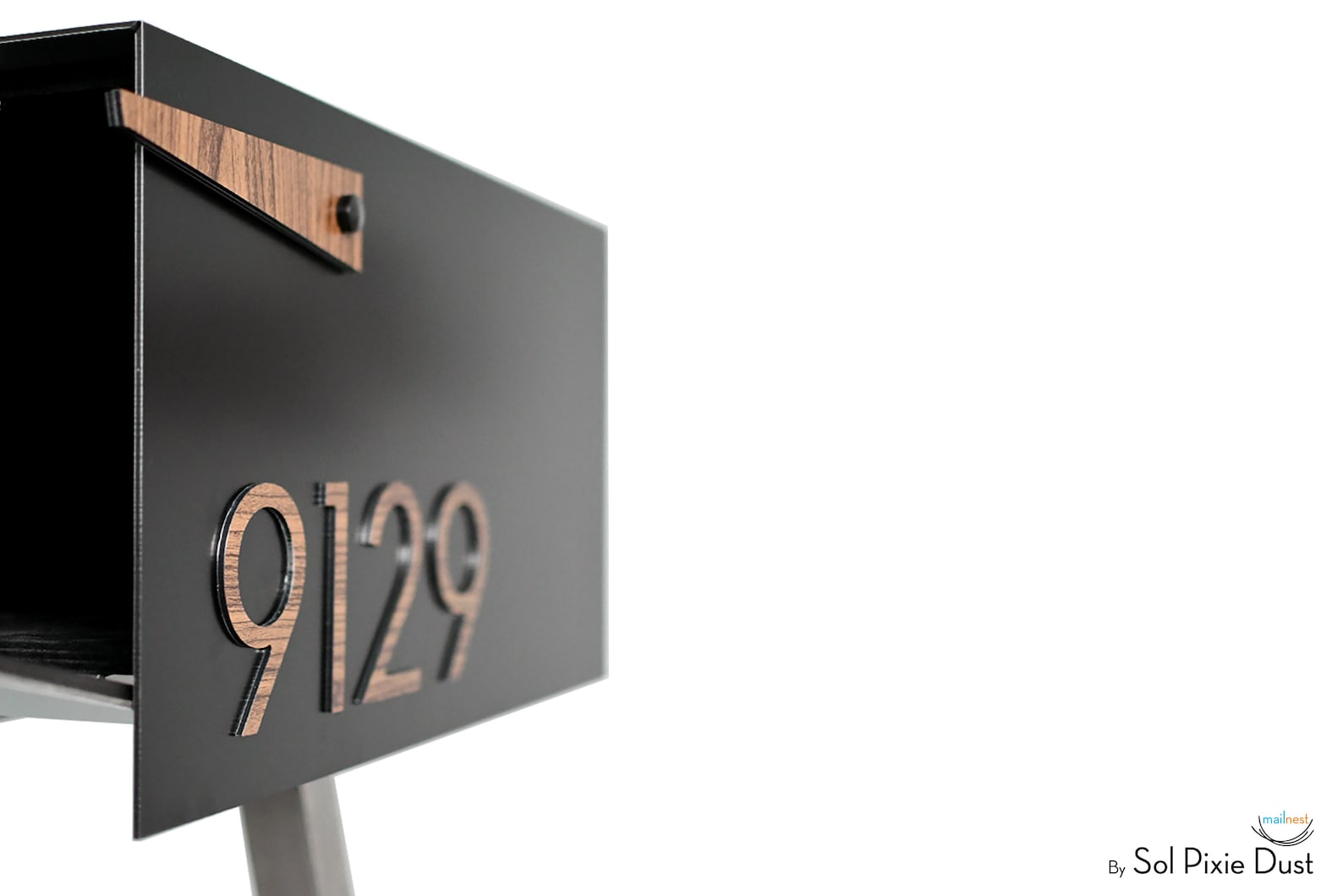 Contemporary Post Mounted Mailbox / Aluminum Black Body and Walnut ...