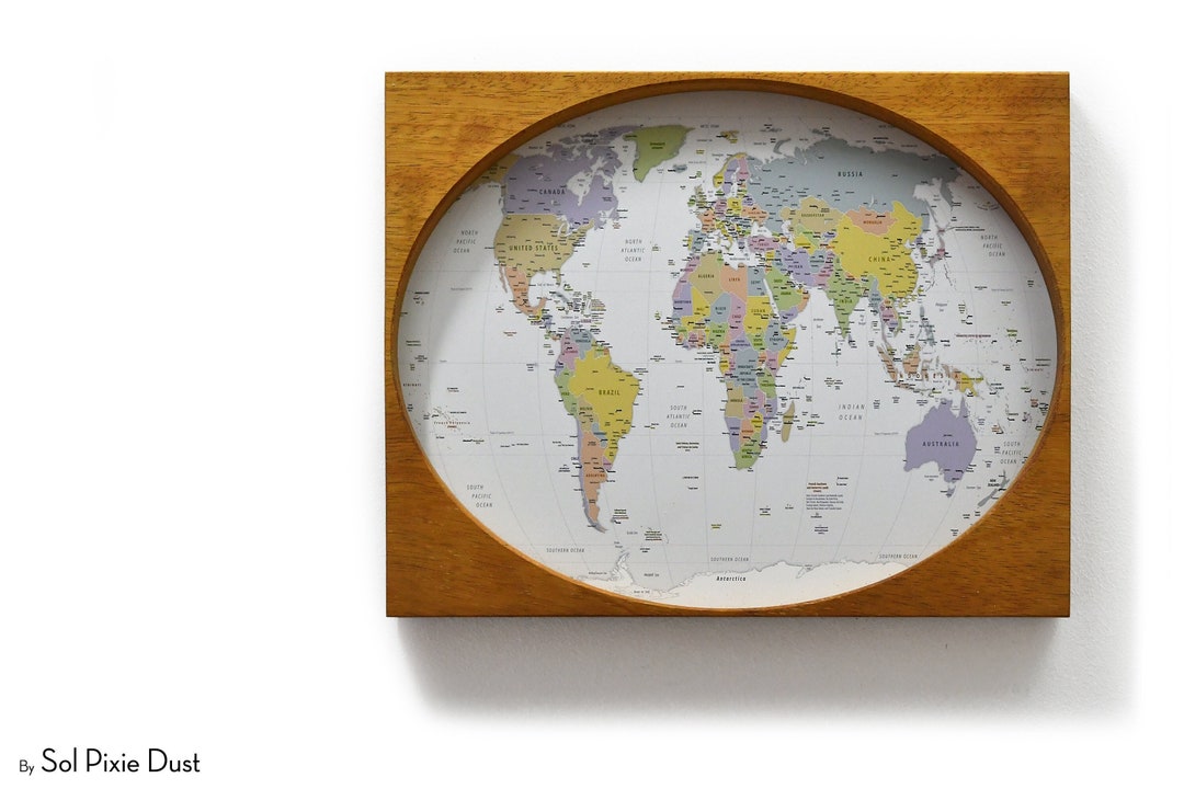 World Map in Wooden Frame - Modern Wooden Frame Made With African Teak ...