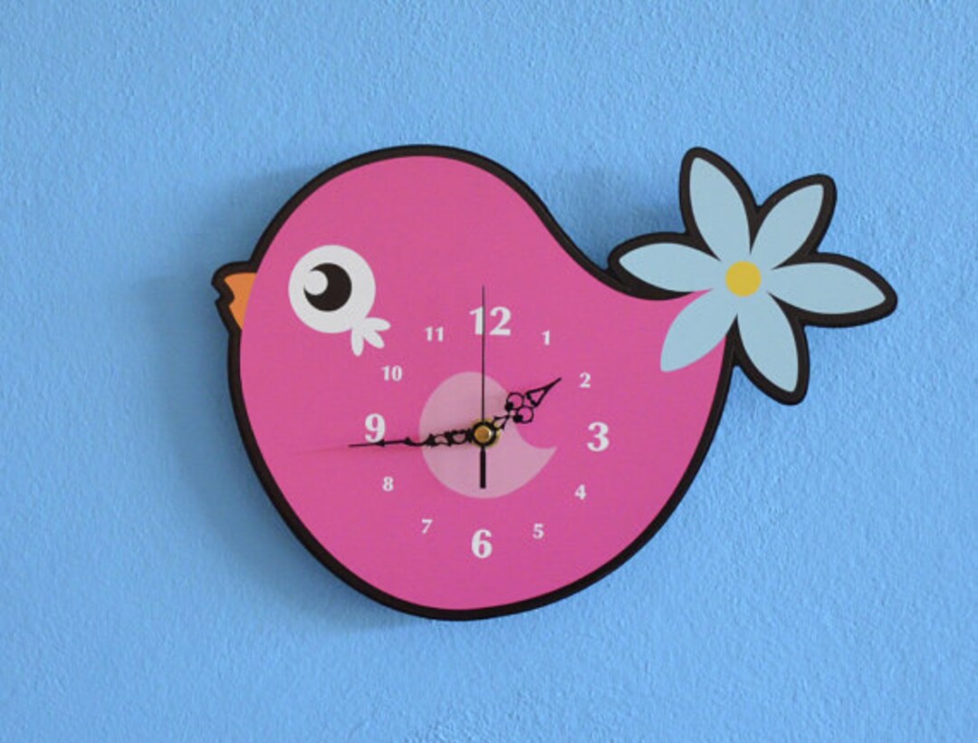 Pink Cute Cartoon Bird - Wall Clock - Etsy