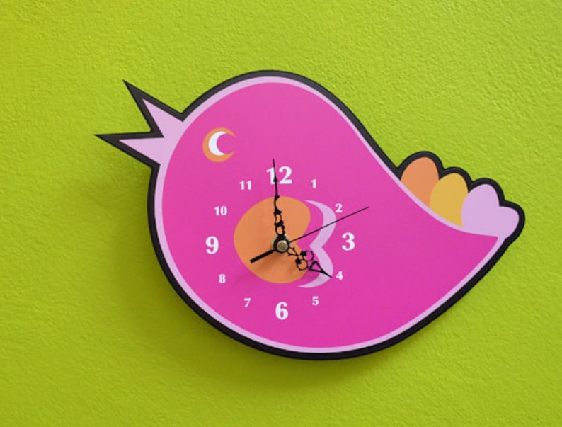Pink Cute Cartoon Bird - Wall Clock - Etsy