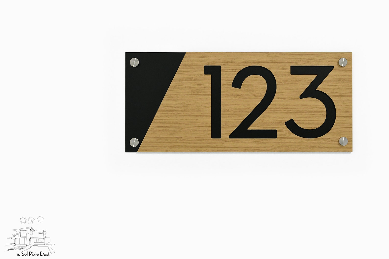 Modern House Numbers Rectangle Bamboo Aluminum With Black - Etsy