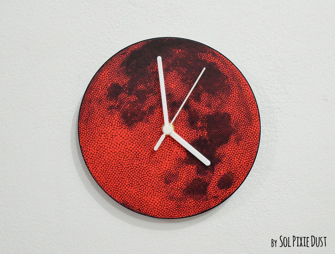 Red Dot Full Moon - Wall Clock - Etsy