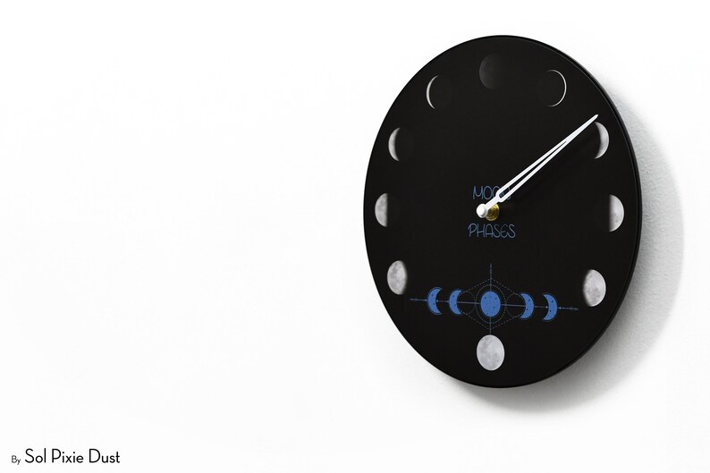 Moon Phase Wall Clock - Lunar Cycle - Round Black - Moon Phase Tracker ...