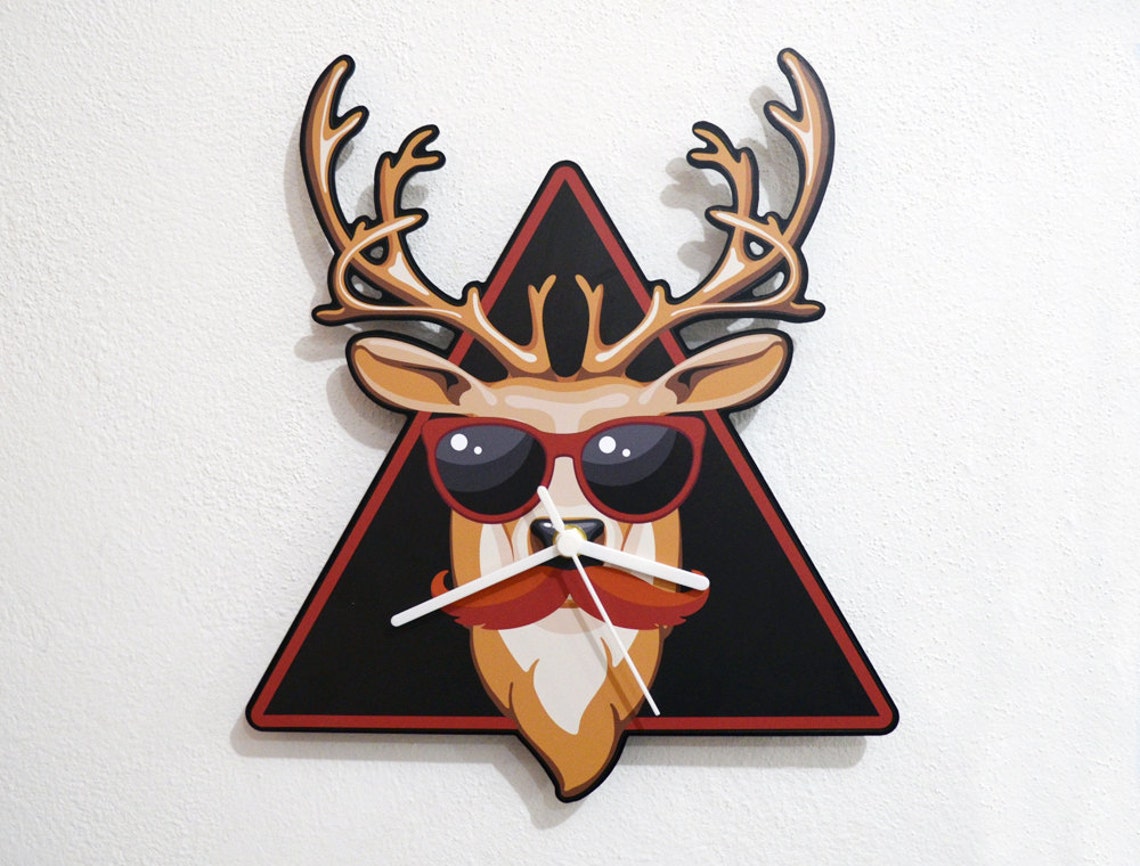 Hipster Moustache Deer Triangle Wall Clock | Etsy