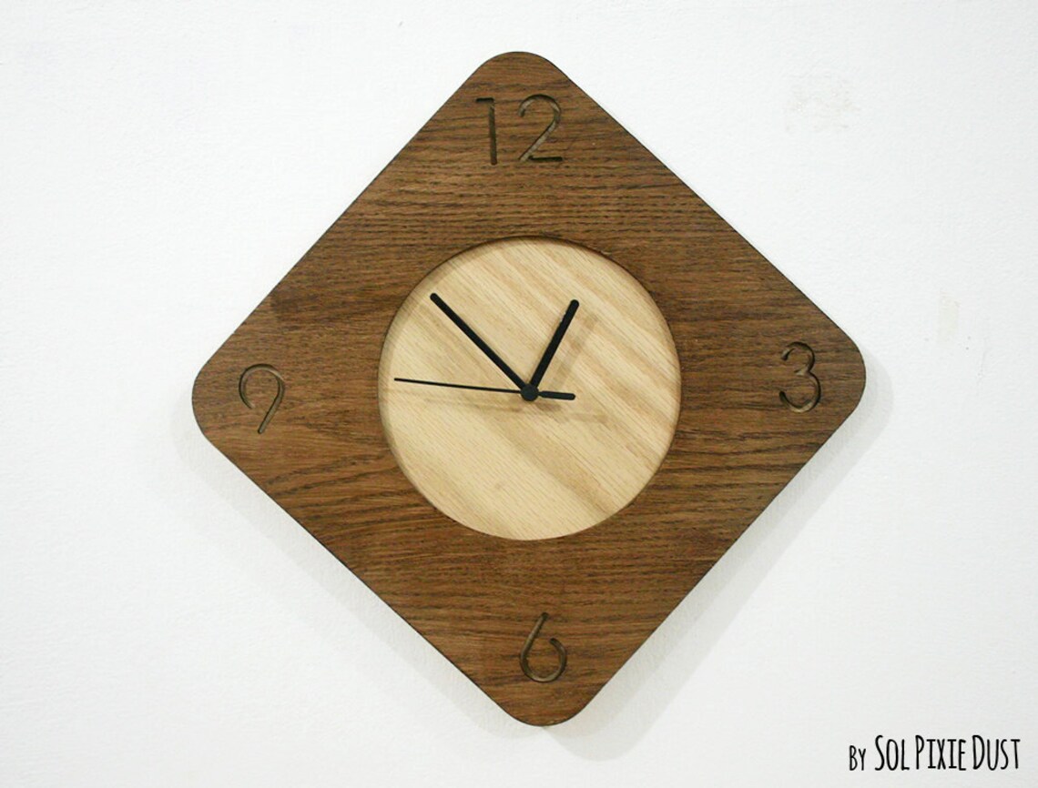 Wooden Simply Rhombus Wood Wall Clock - Etsy