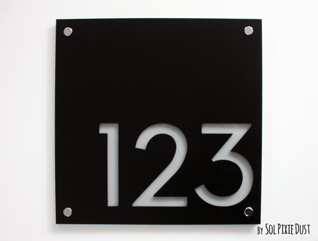 Modern House Numbers, Square Black With Grey Acrylic - Contemporary ...