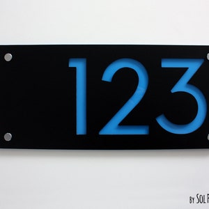 Modern House Numbers - Rectangle Black With Blue Acrylic - Contemporary ...