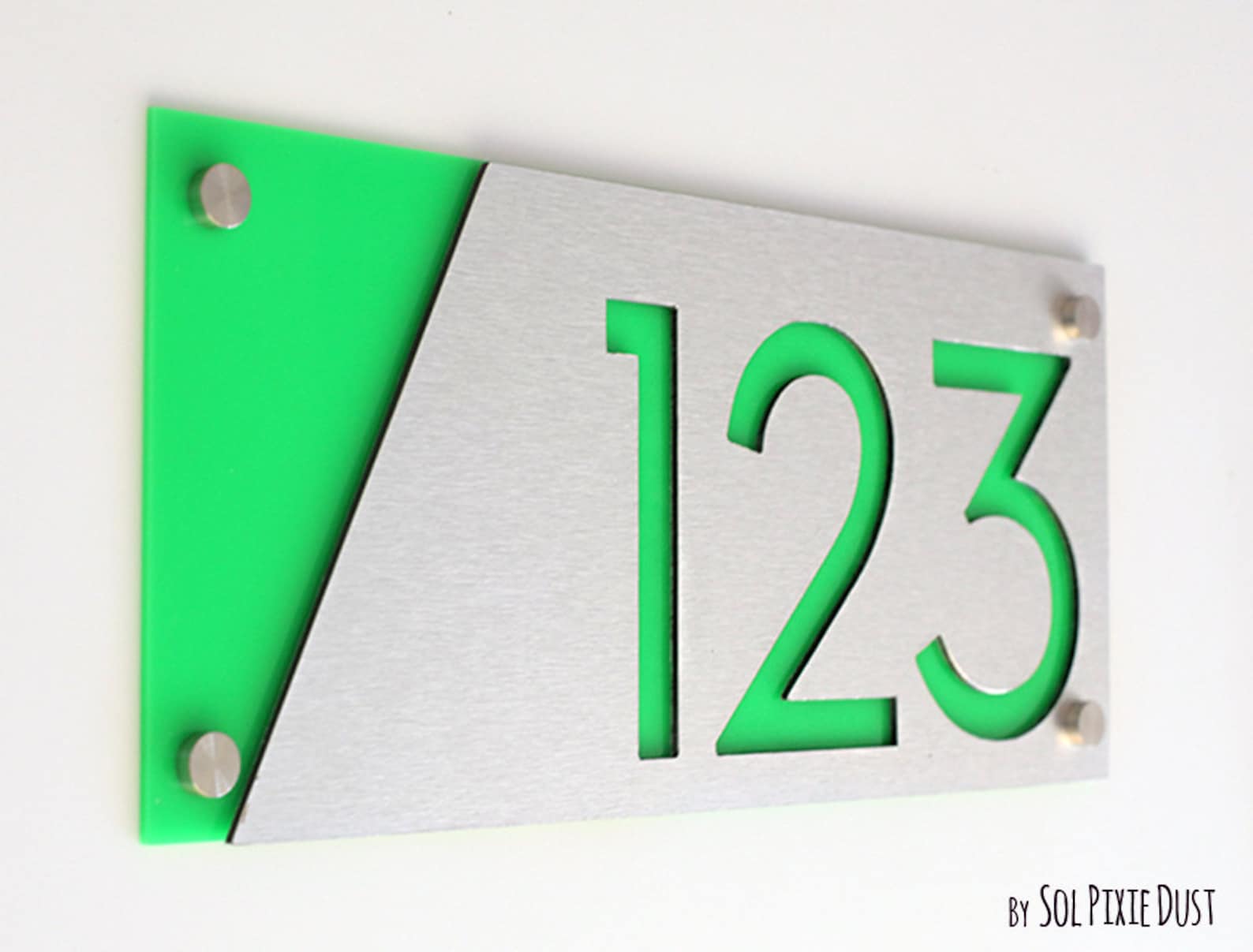 Modern House Numbers, Alucobond With Bright Green Acrylic ...