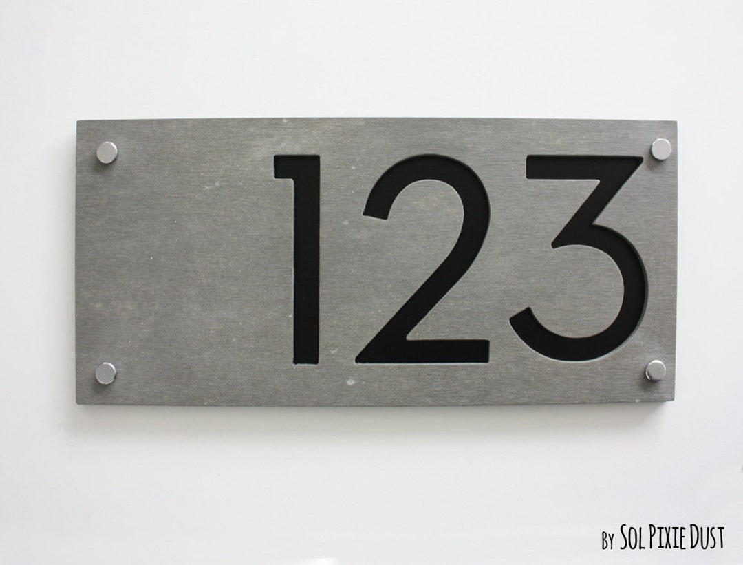 Modern House Numbers, Rectangle Concrete With Black Acrylic ...