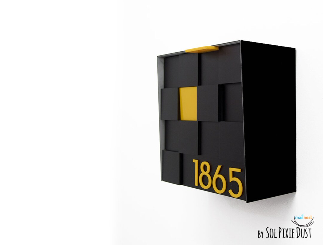 Mailbox With 3d Black Acrylic Face, Aluminum Black Body and Yellow ...
