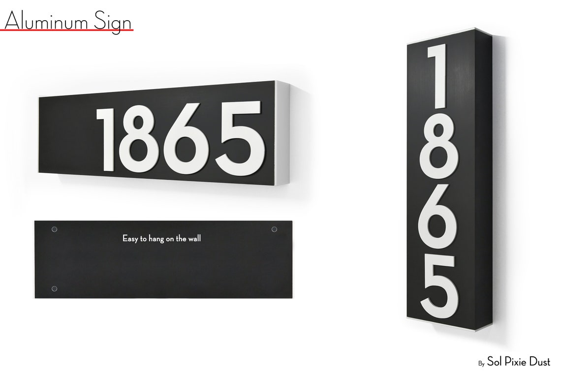 Modern House Numbers - Aluminum Hollow Bar Rectangle - Black With ...