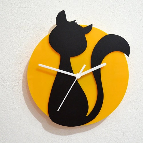 Cat Black & Yellow Silhouette Wall Clock - Etsy