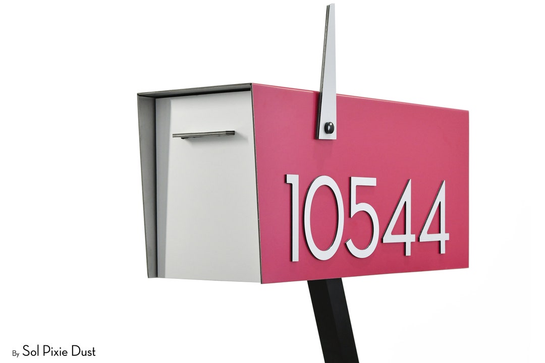 Contemporary Post Mounted Mailbox, Aluminum Pink Body and White Door ...