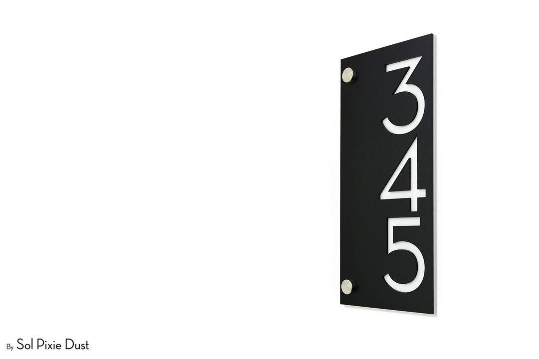 Modern House Numbers - 2 Screws Vertical Black Acrylic With White ...