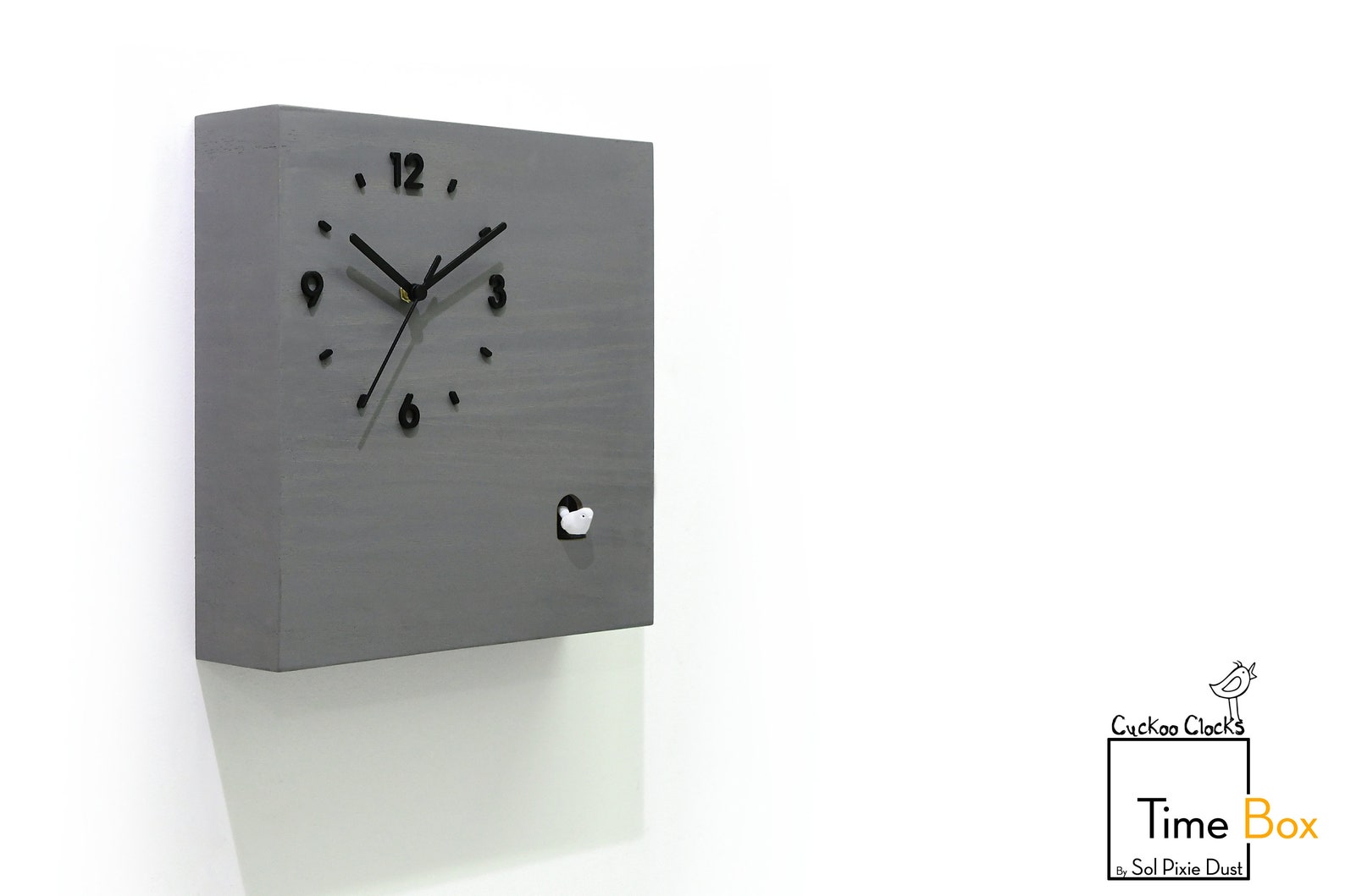 Modern Cuckoo Bird Time Box Clock Gray Chalk Secret - Etsy