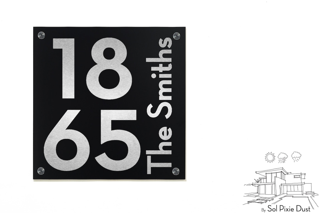Modern House Sign Square With Black Aluminum (ACP) and Silver Fiber ...
