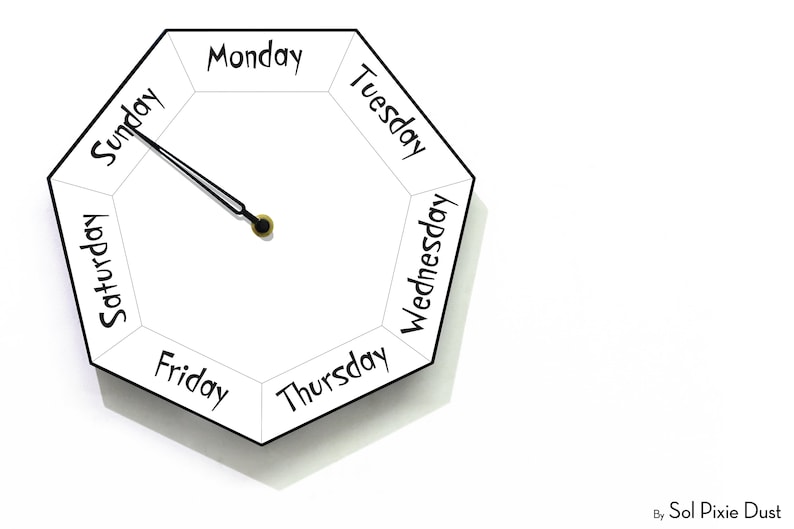 Day of the Week Clock - Heptagon White Wall Clock - Week Clock ...