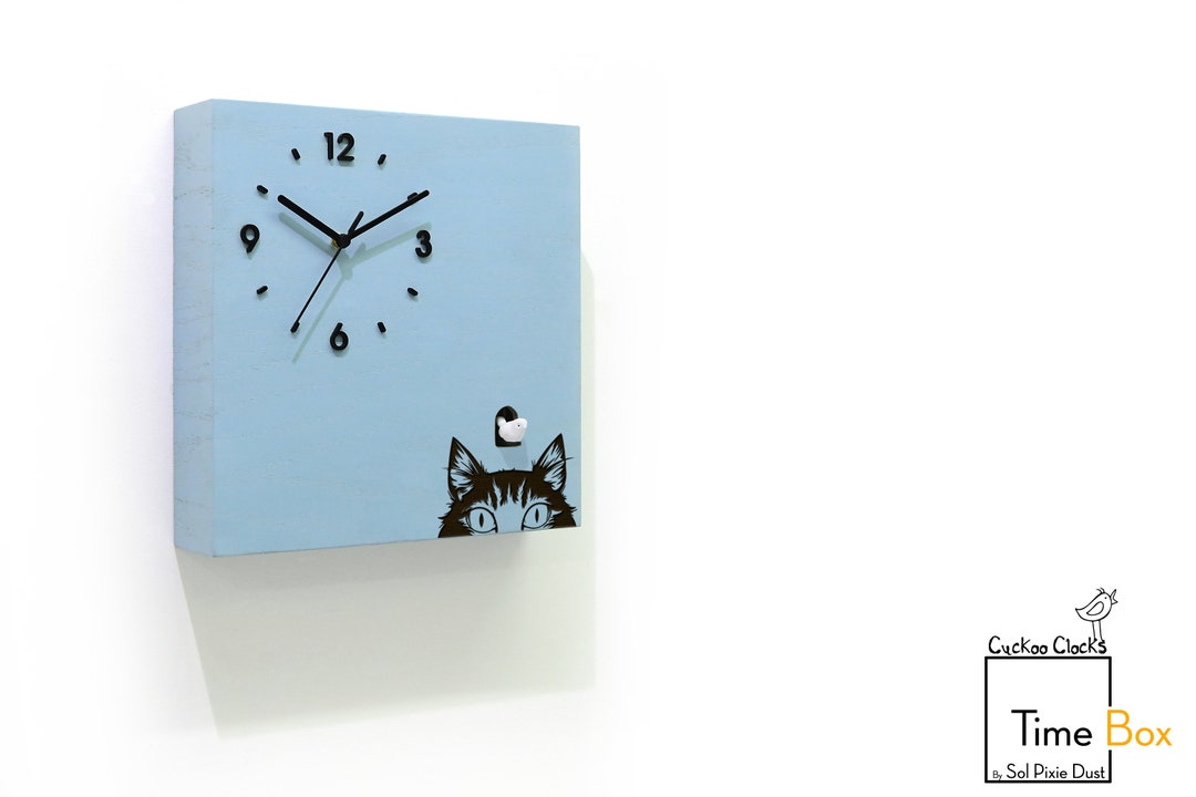Modern Cuckoo Bird Time Box Clock - Blue Chalk Laser Engrave - Wall ...
