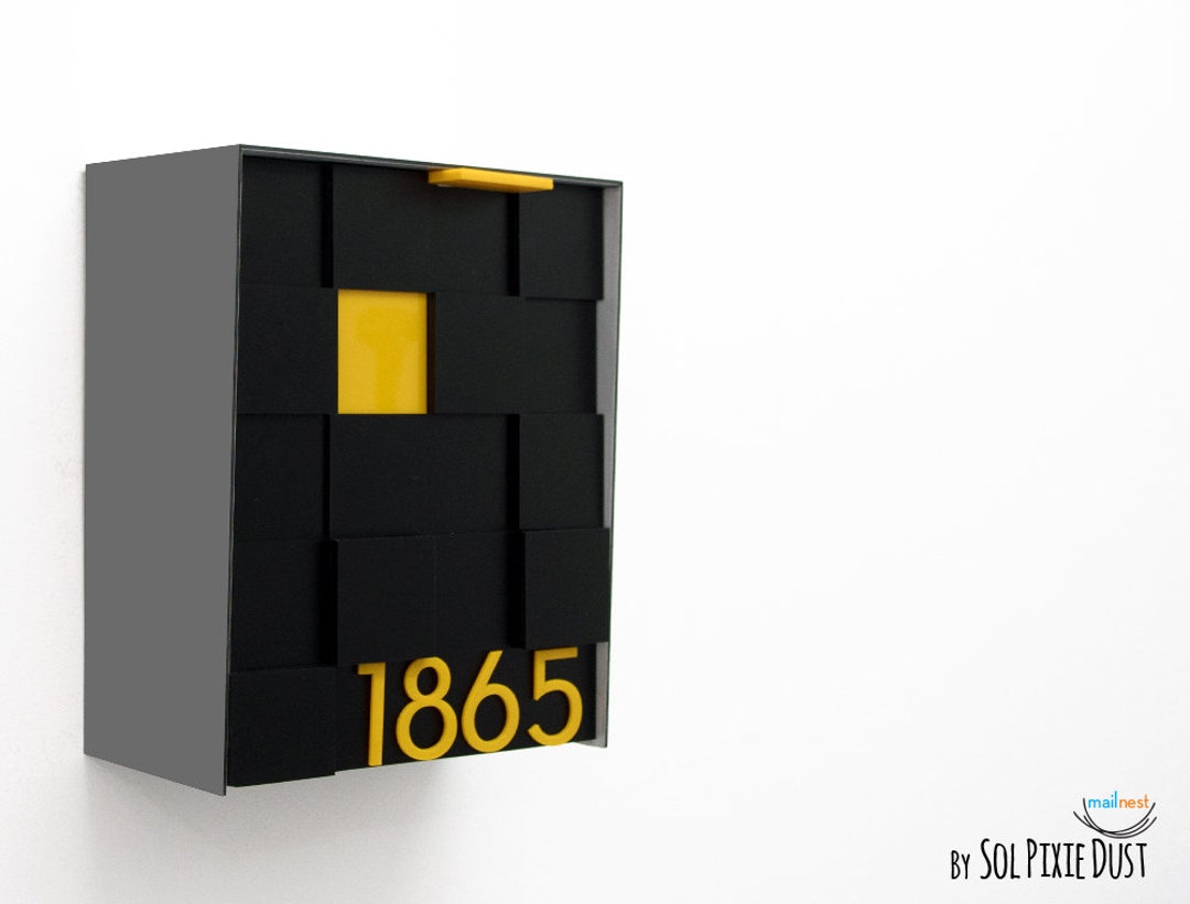 Mailbox With 3d Black Acrylic Face, Aluminum Metallic Gray Body and ...