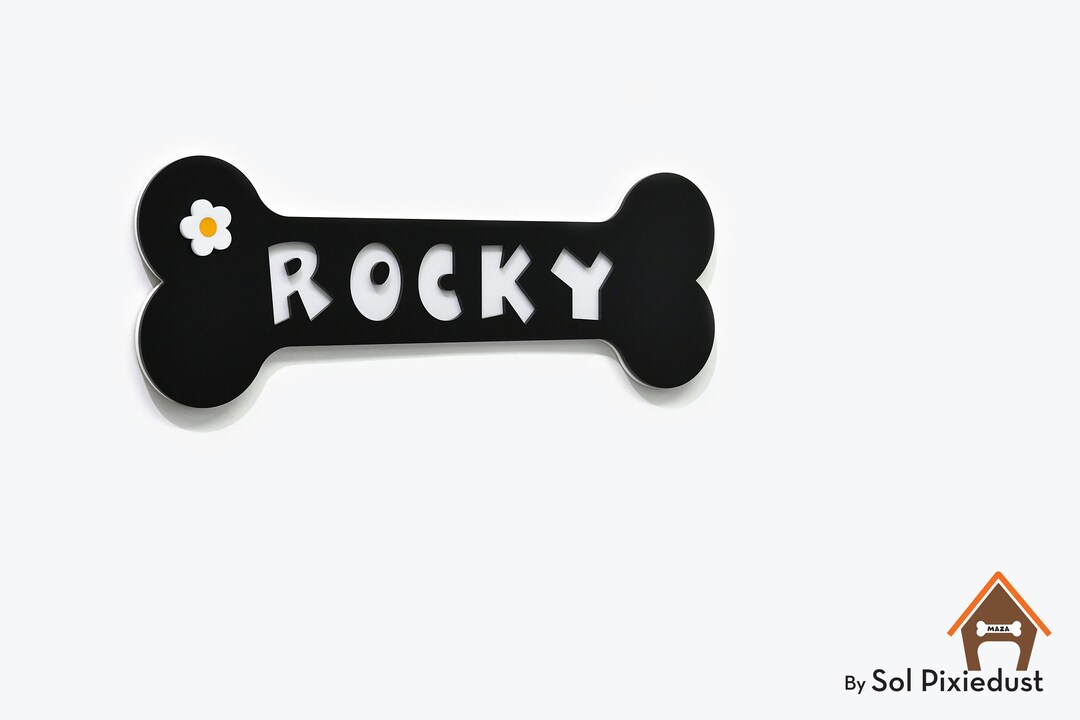 Dog Bone Name Sign, Black and White Acrylic Sign, Personalized Dog Name ...
