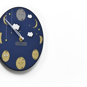 Moon Phase Wall Clock - Lunar Cycle - Round Blue - Moon Phase Tracker ...