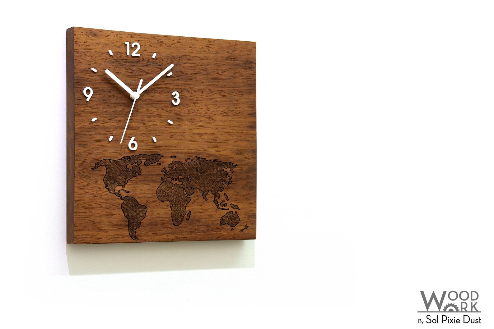 Solid Wood Wall Clock World Map Wood Laser Engraved - Etsy