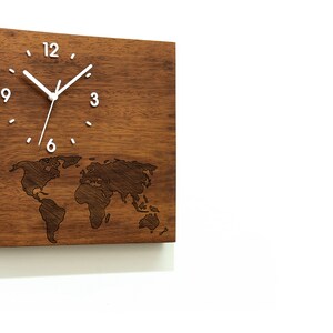 Solid Wood Wall Clock World Map Wood Laser Engraved - Etsy