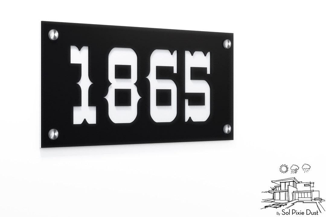 Western Modern House Numbers - Rectangle Black With White Acrylic ...