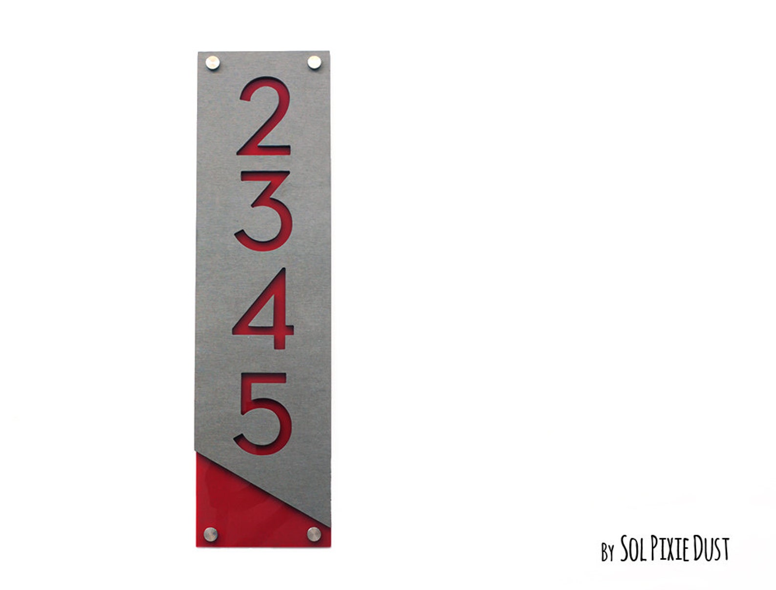 Modern House Numbers Concrete With Red Acrylic Vertical - Etsy