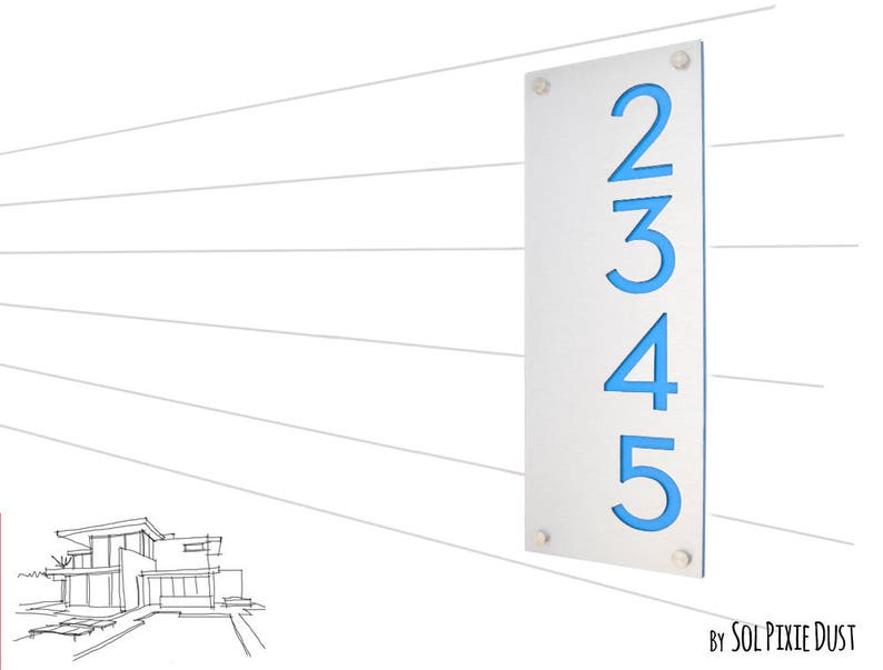 Modern House Numbers, Alucobond With Blue Acrylic - Vertical 2 ...