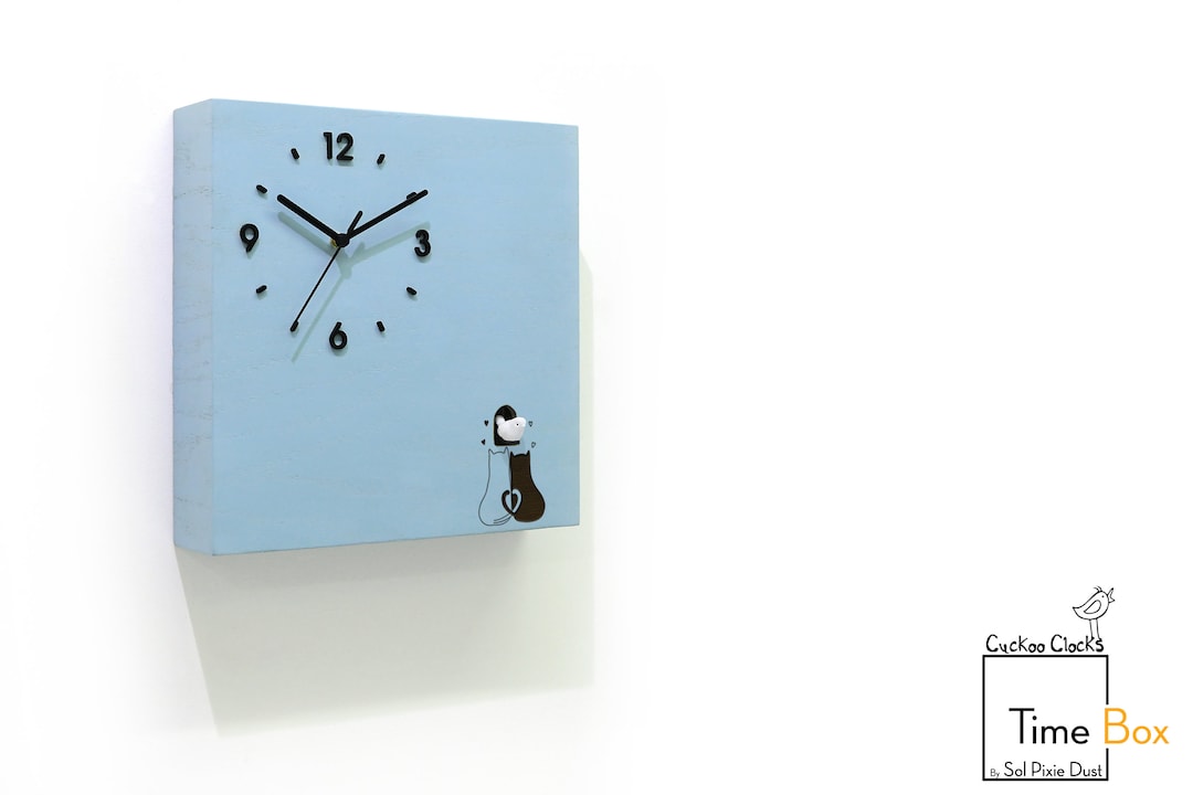 Modern Cuckoo Bird Time Box Clock - Blue Chalk Laser Engrave - Wall ...