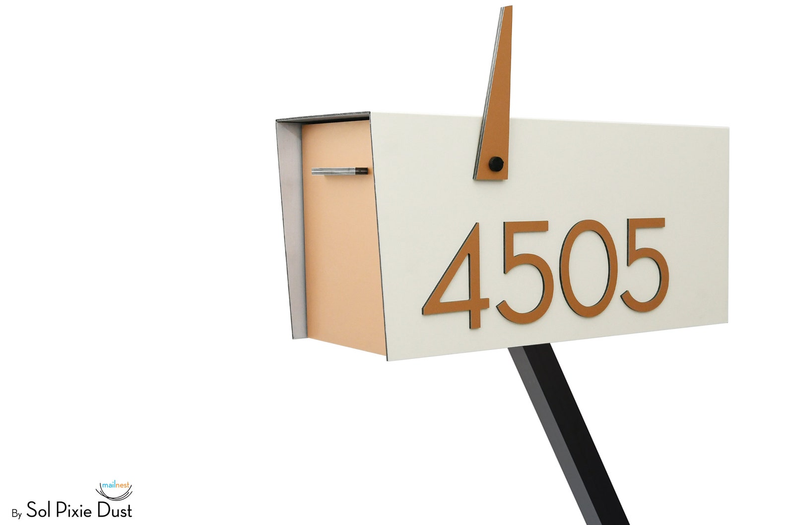 Contemporary Post Mounted Mailbox, Aluminum Ivory White Body and ...