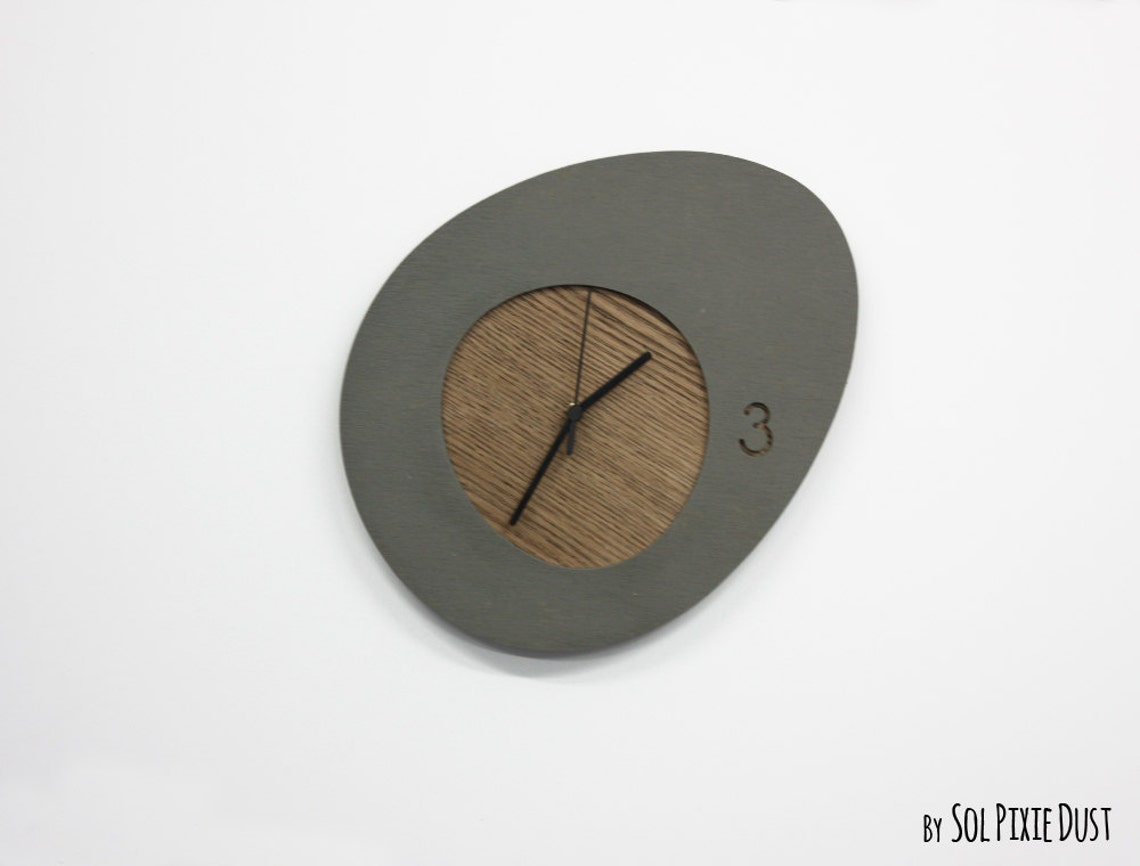 Organic Shape Concrete With Wood Wall Clock Minimalistic - Etsy
