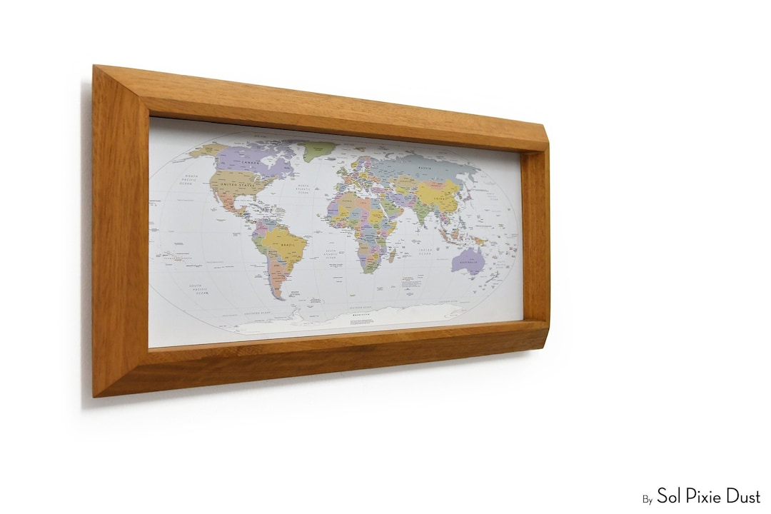 World Map in Wooden Frame - Modern Wooden Frame Made With African Teak ...