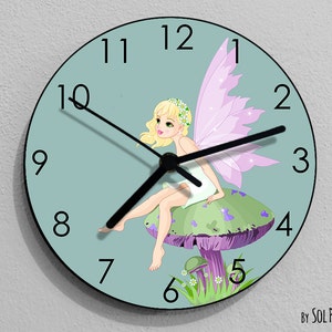 Fairy Sitting on a Mushroom Wall Clock - Kids Nursery Room, Teens Room ...