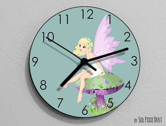 Fairy Sitting on a Mushroom Wall Clock Kids Nursery Room | Etsy
