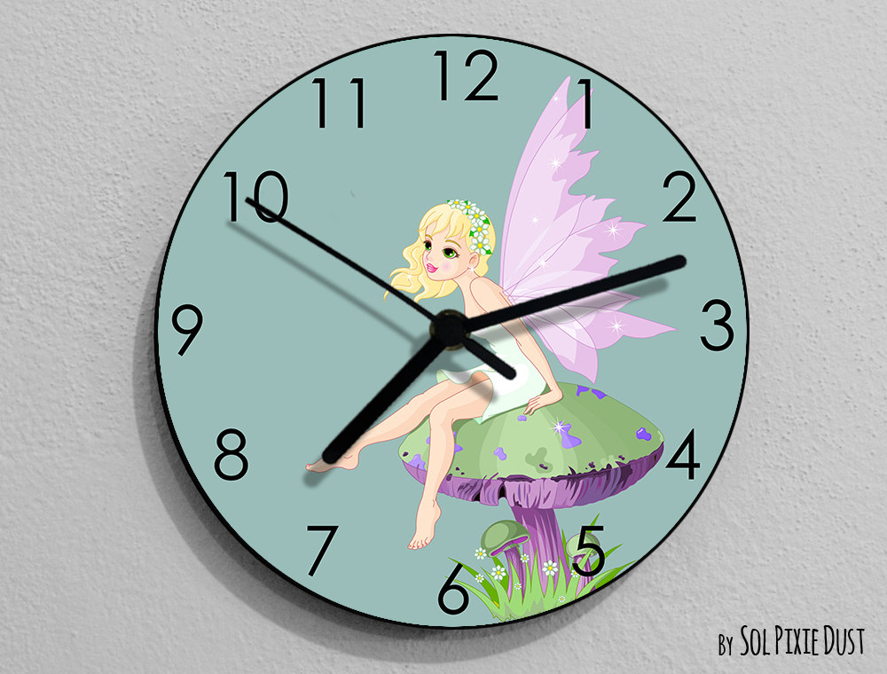 Fairy Sitting on a Mushroom Wall Clock Kids Nursery Room - Etsy