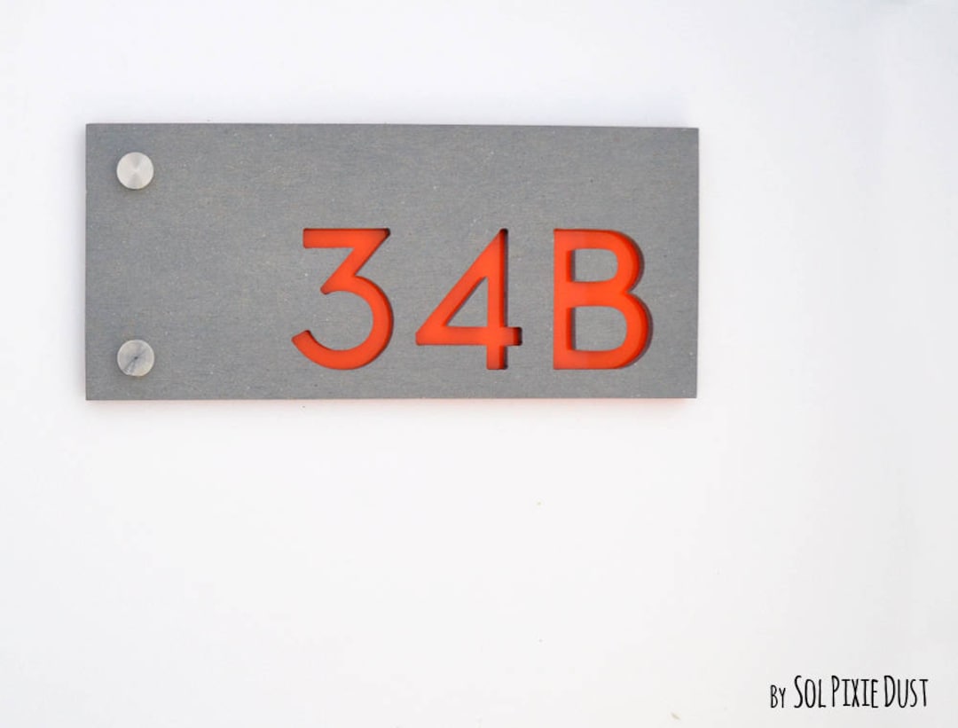 Modern House Numbers, Rectangle Concrete With Orange Acrylic ...