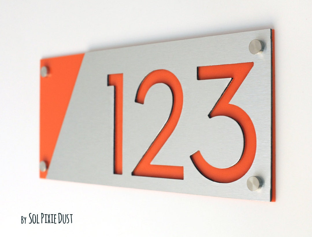 Modern House Numbers, Alucobond With Orange Acrylic - Contemporary Home ...