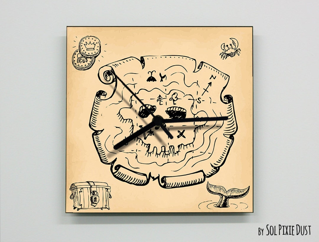 Pirates Map Wall Clock - Kids Nursery Room, Teens Room, Baby Room ...